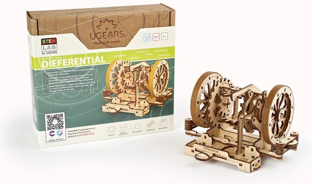 Ugears 3D dřevěné mechanické puzzle STEM výukový diferenciál