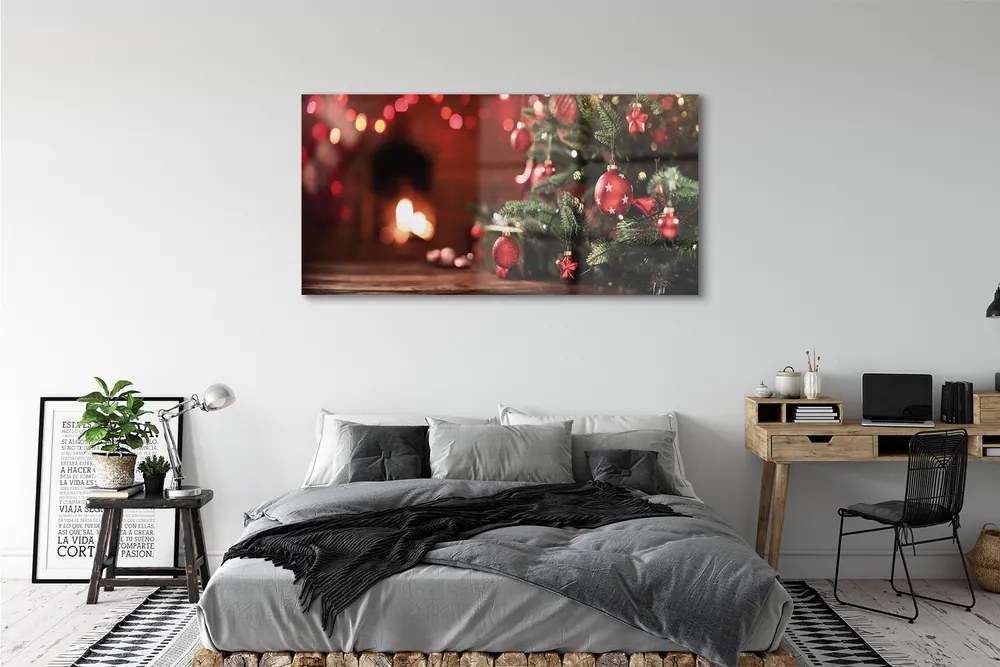 akrylový obraz Vánoční strom ozdoby světla dárky 140x70 cm