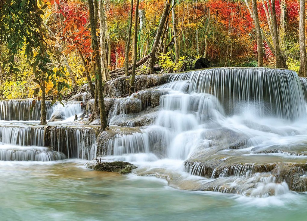 Malvis ® Tapeta Podzimní les vodopády Vel. (šířka x výška): 360 x 260 cm