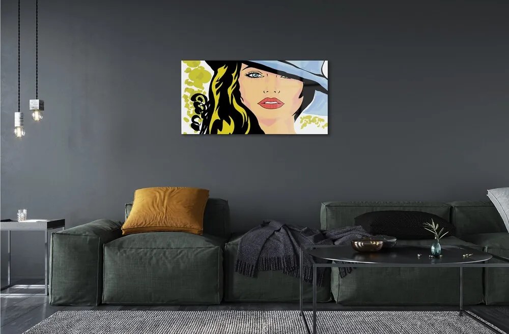 Obraz na skle Žena klobouk 100x50 cm