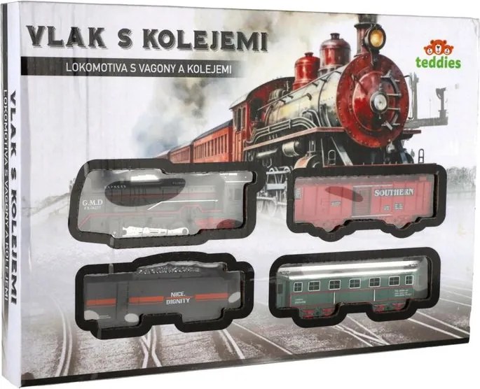 Vlak se 3 vagóny s kolejemi