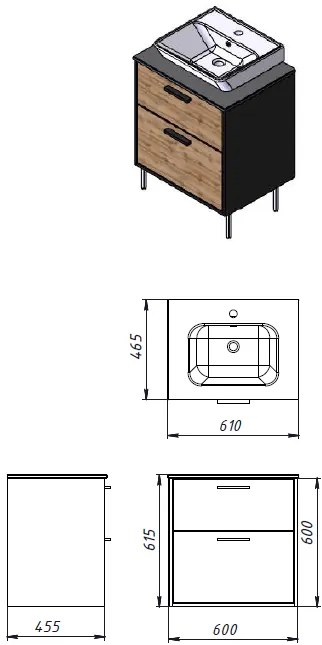 Lavedo Afina Neon Grey/Wotan Oak 60 koupelnová skříňka s umyvadlem