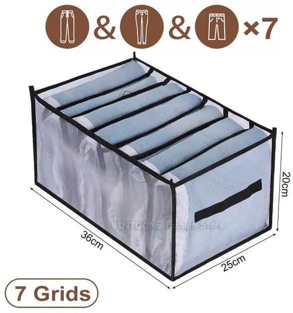 Šatní organizér transparentní (20x25x36 cm) Barva: Černá, Velikost: 7 přihrádek s uchem