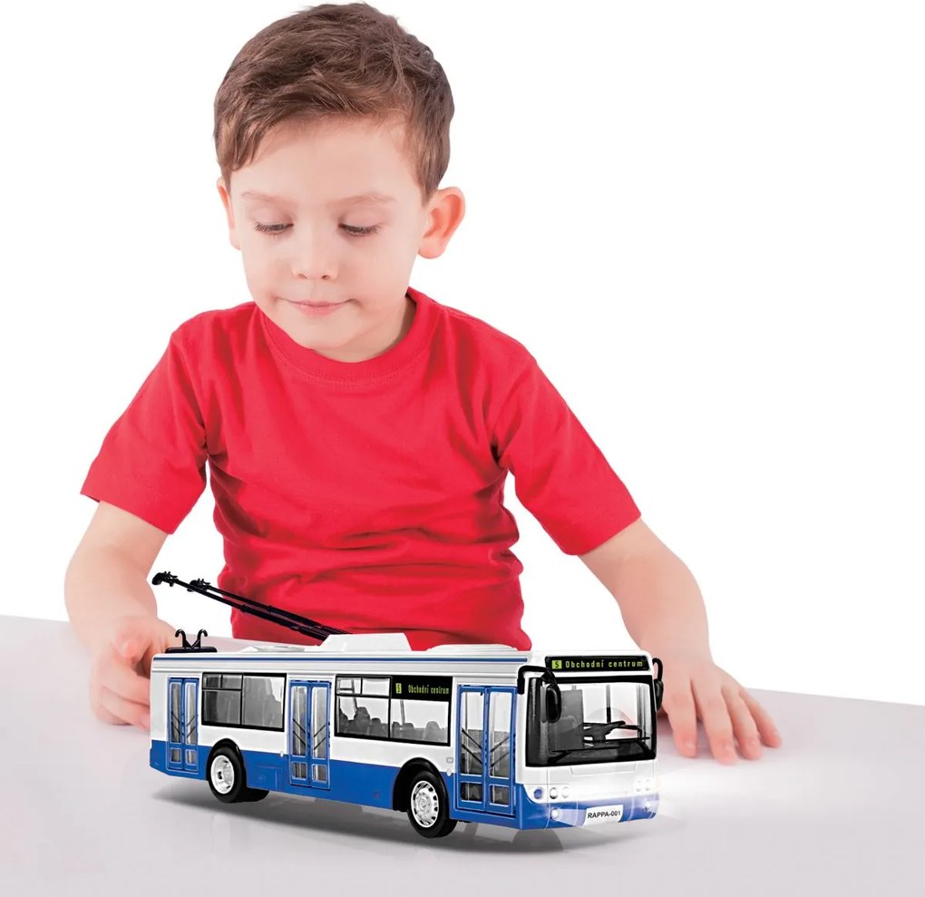 RAPPA Trolejbus který hlásí zastávky česky - 28 cm - modrý