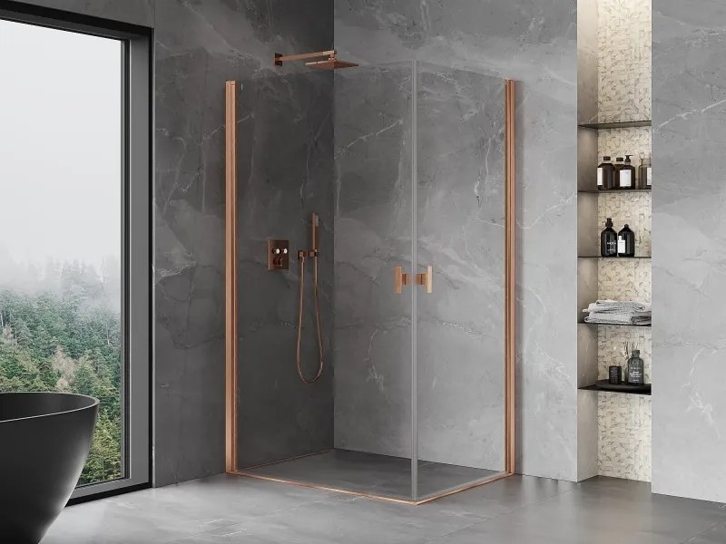 Mexen Mist-B Duo, 2-křídlý výklopný sprchový kout 100 x 95 cm, čiré sklo, měděný matný profil, 8A2-100-095-65-00