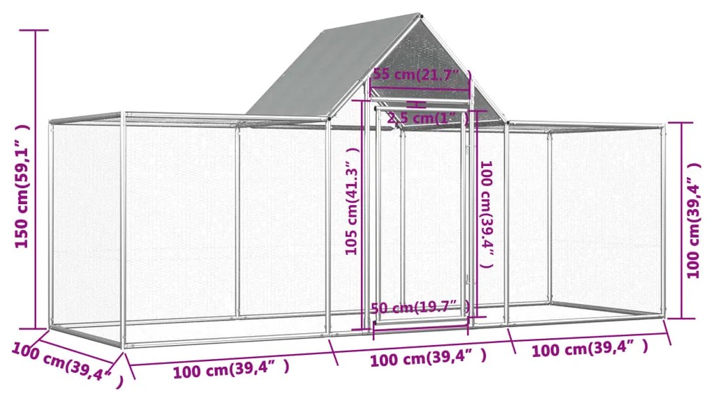 vidaXL Marketos Klec pro kuřata 3 x 1 x 1,5 m pozinkovaná ocel