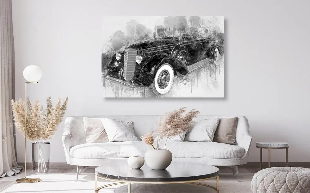 Obraz historické retro auto v černobílém provedení - 90x60 cm