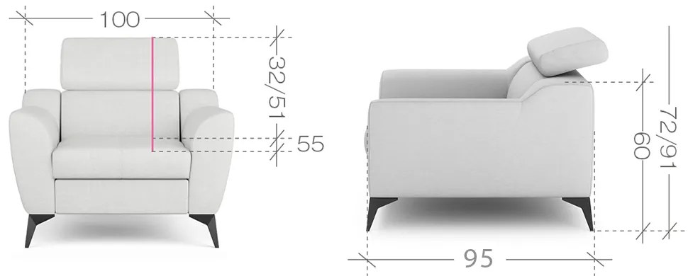 Křeslo PESCARA | 100 cm | polohovatelný záhlavník | VÝBĚR TKANIN a NOŽIČEK