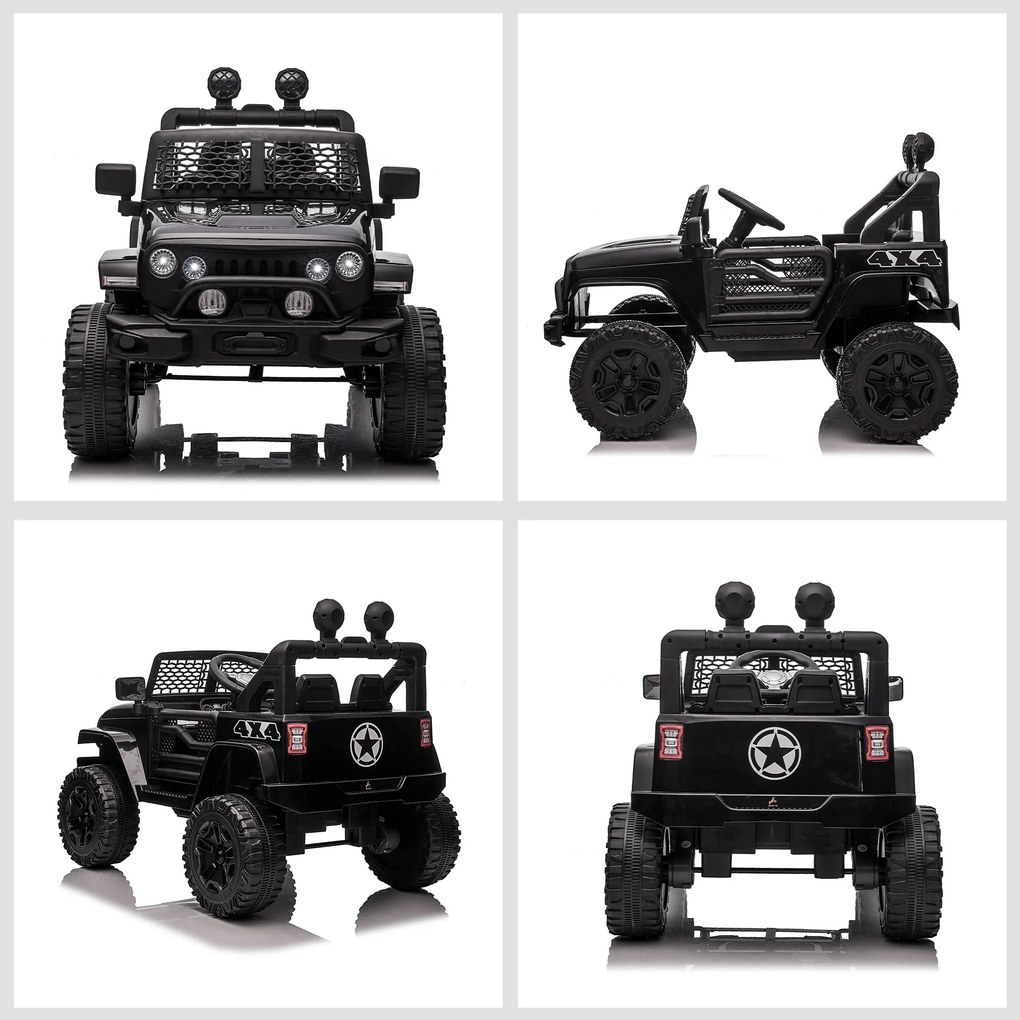 HOMCOM 12V Elektrické 4x4 Auto pro Děti s Dálkovým Ovládáním, Světly a Klaksonem - 3-6 Let - Černé