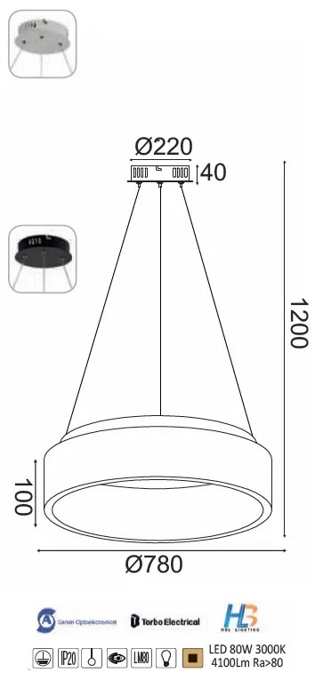 ACA DECOR LED závěsné svítidlo APOLLO 80W/230V/3000K/4100Lm/360°/IP20, Flicker free