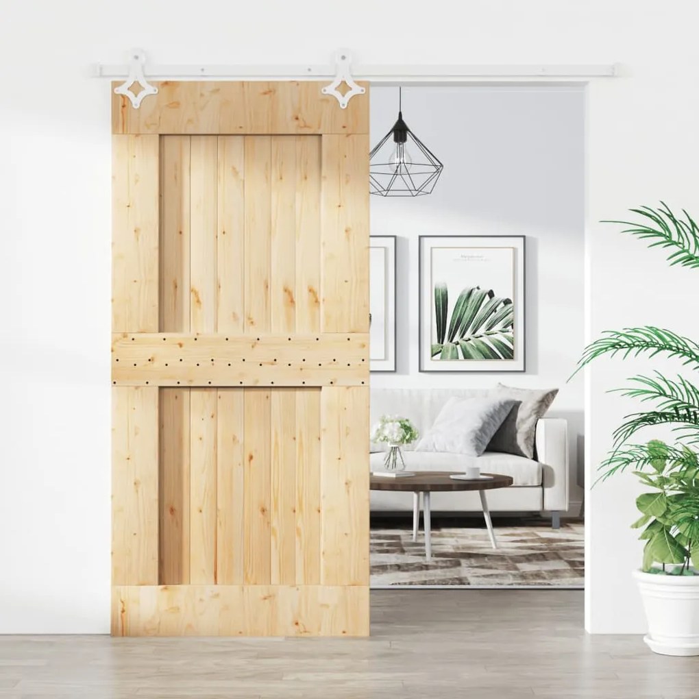 Posuvné Dveře S Kováním 95 X 210 Cm Masivní Borové Dřevo Vzor Šedá Kostka