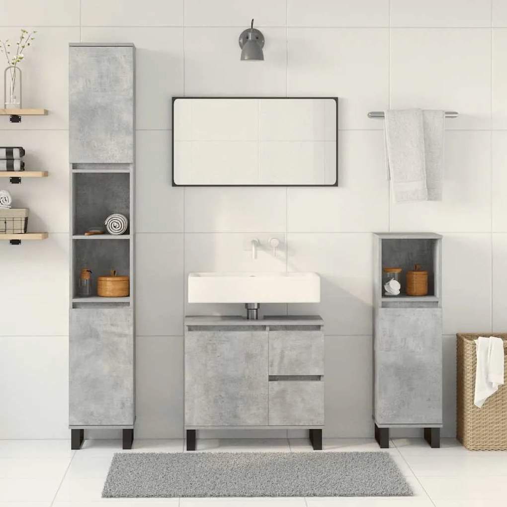 3dílný set koupelnového nábytku betonově šedý kompozitní dřevo 3324957