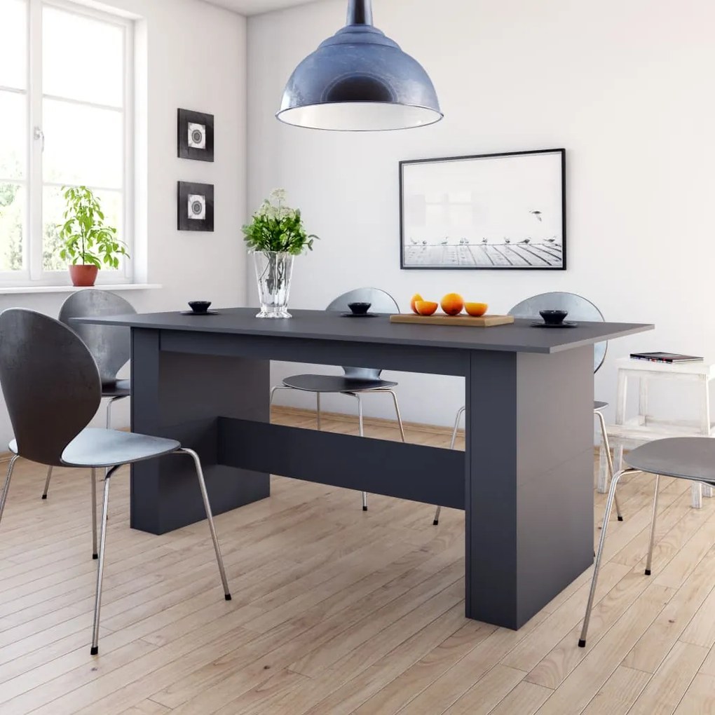 800476 vidaXL Jídelní stůl šedý s vysokým leskem 180 x 90 x 76 cm dřevotříska