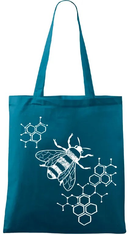 Plátěná taška Handy - Včela s plástvemi Barva tašky: PETROLEJOVÁ, Barva motivu: BÍLÁ