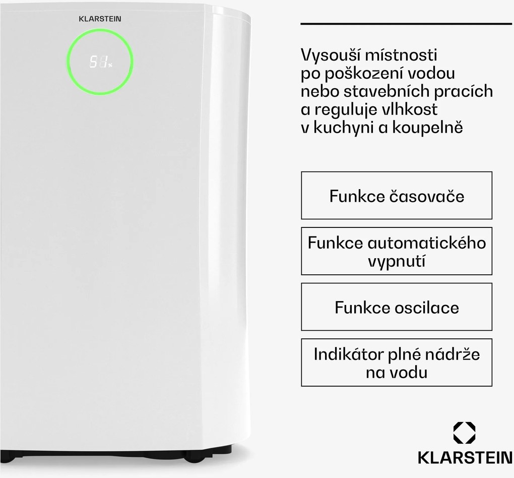 Klarstein DryFy ProConnect 16L odvlhčovač vzduchu, 16 l/den, 18 m², WiFi, Aplikace, LED indikátor, 24-hodinový časovač