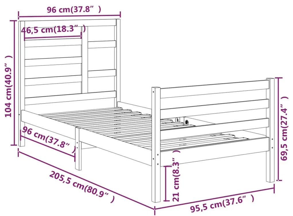 Rám postele černý masivní dřevo 90 x 200 cm,  3105849