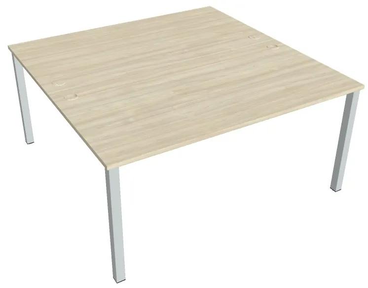 Dvojstůl pracovní rovný 160×160 cm - Hobis Uni USD 1600 Dekor stolové desky: akát, Barva nohou: Stříbrná