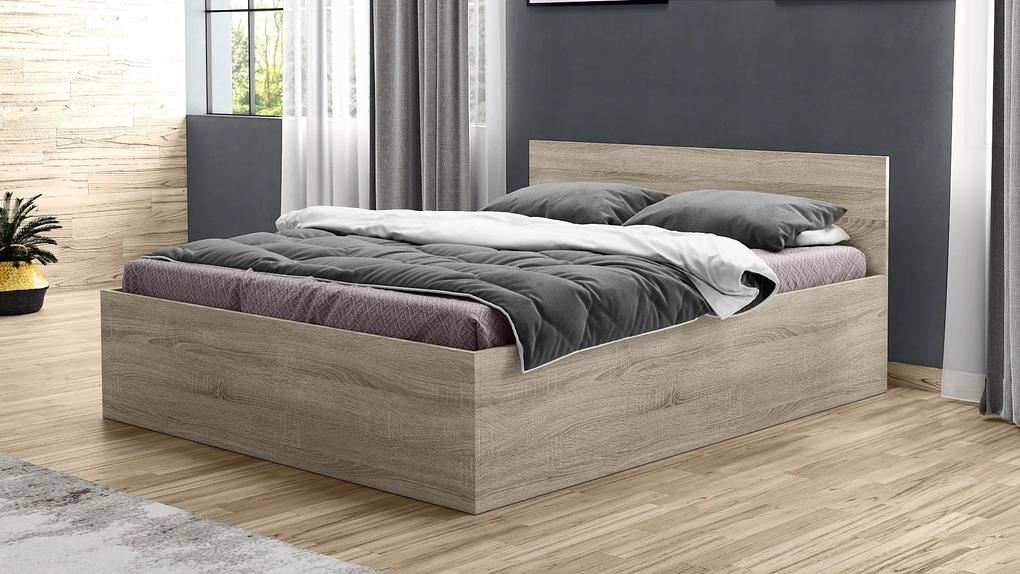 Dvoulůžkové manželské postele včetně matrace v dekoru dub sonoma | BIANO