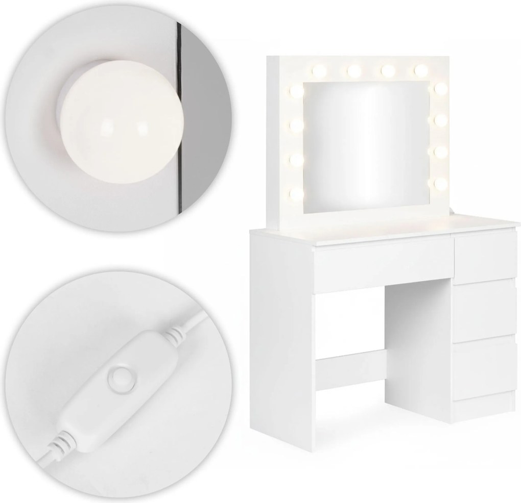Toaletní stolek s LED osvětlením a taburetem Rety 94 cm bílý II