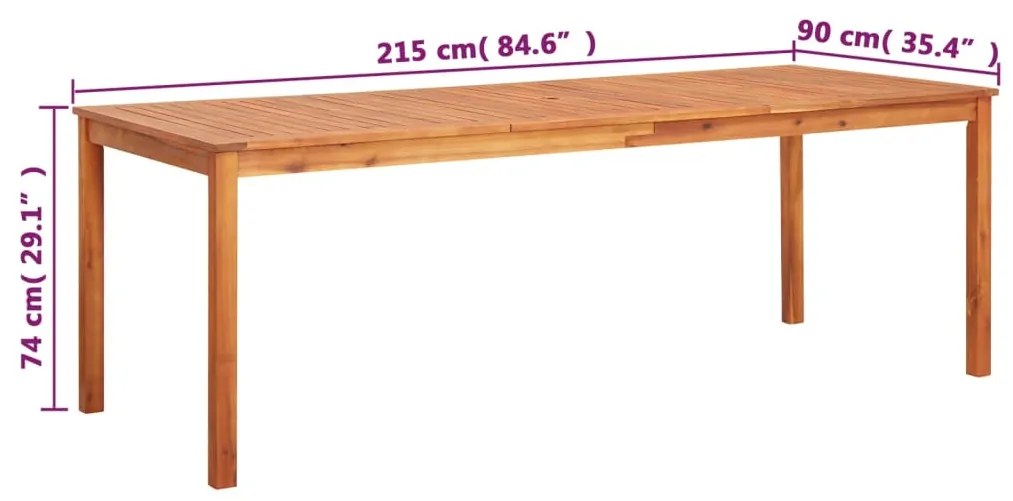 vidaXL Marketos Zahradní stůl 215 x 90 x 74 cm masivní akáciové dřevo