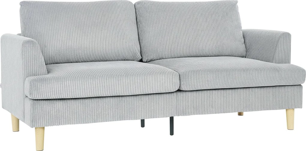 HOMCOM 3-místná pohovka s područkami, kordurové čalounění, sedák s taštičkovými pružinami — 188 × 80 × 86 cm, světle šedá | Aosom