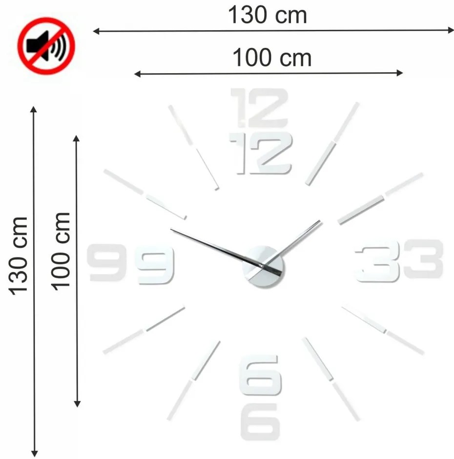 Velké bílé nalepovací hodiny 130 cm