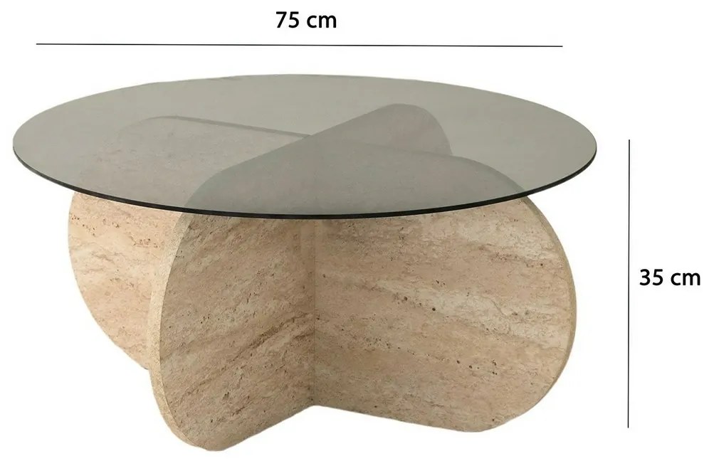 Konferenční stolek Bubble Travertine s tmavým sklem