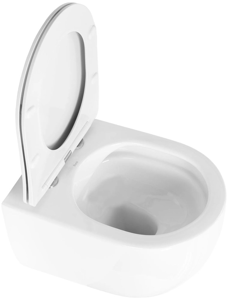 Rea Oliver, závěsná WC mísa Rimless se sedátkem s pomalým dopadem, bílá, REA-C6509