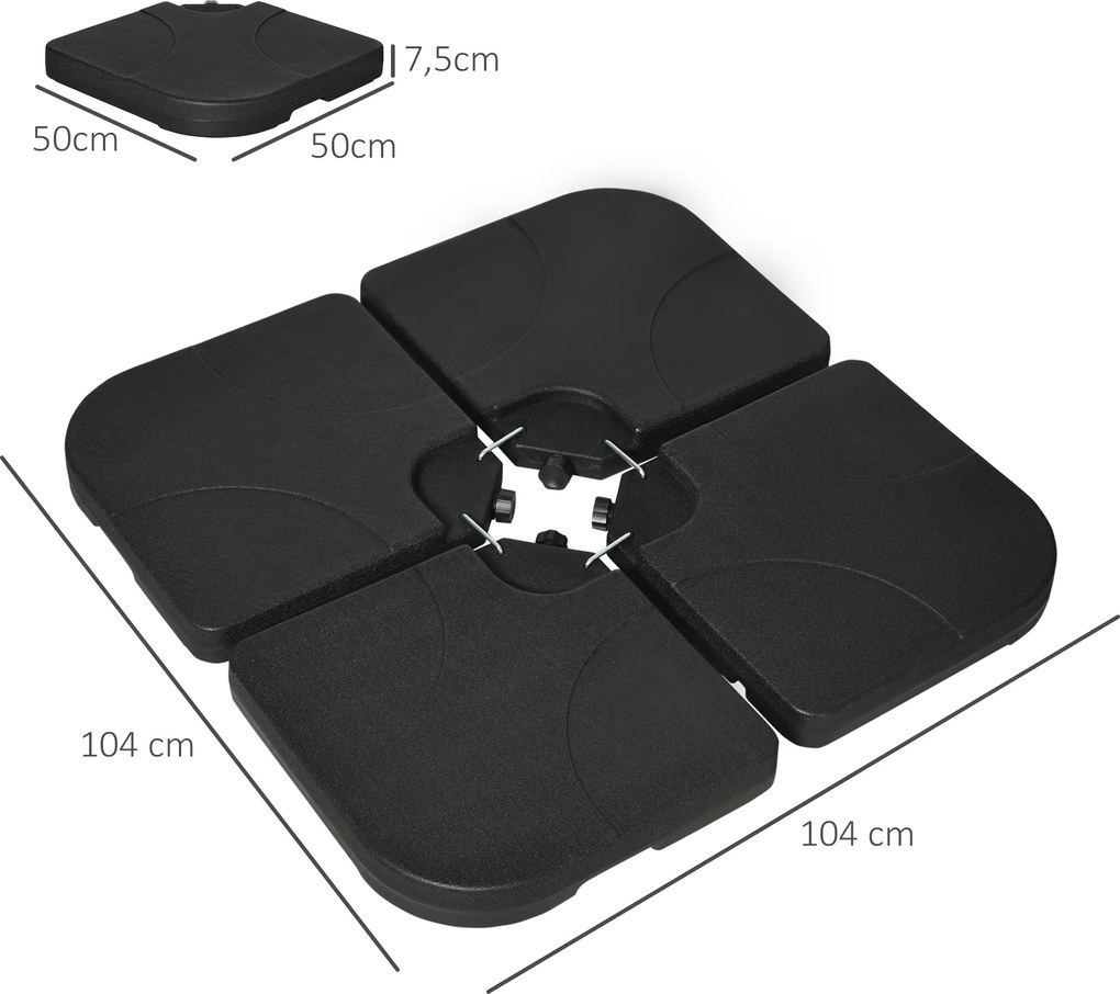 Stojan na deštníky Outsunny Sada 4 stojanů na deštníky Traffic light lze naplnit 60 litry vody nebo 78 kg písku v černé barvě pro stabilní držení | A…