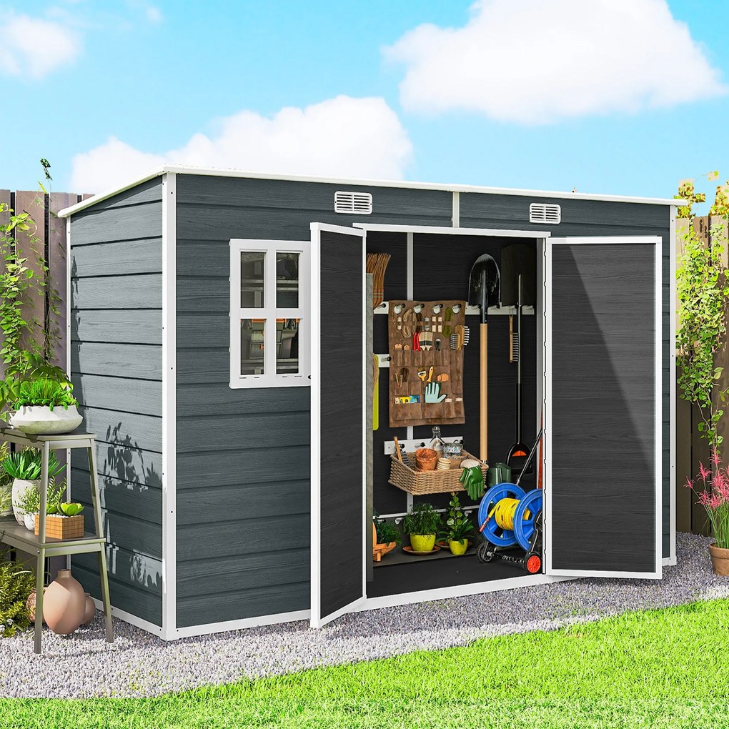 Outsunny zahradní domek 3,2 m² (303 × 123 × 197 cm) – plastový skladovací domek s okny, dvoukřídlými dveřmi, uzamykatelným větráním a podlahou ve vzh…