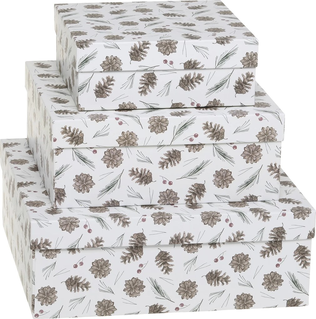 Set 3ks papírová krabice se šiškami – 25*25*9 / 20*20*8/ 16*16*6 cm