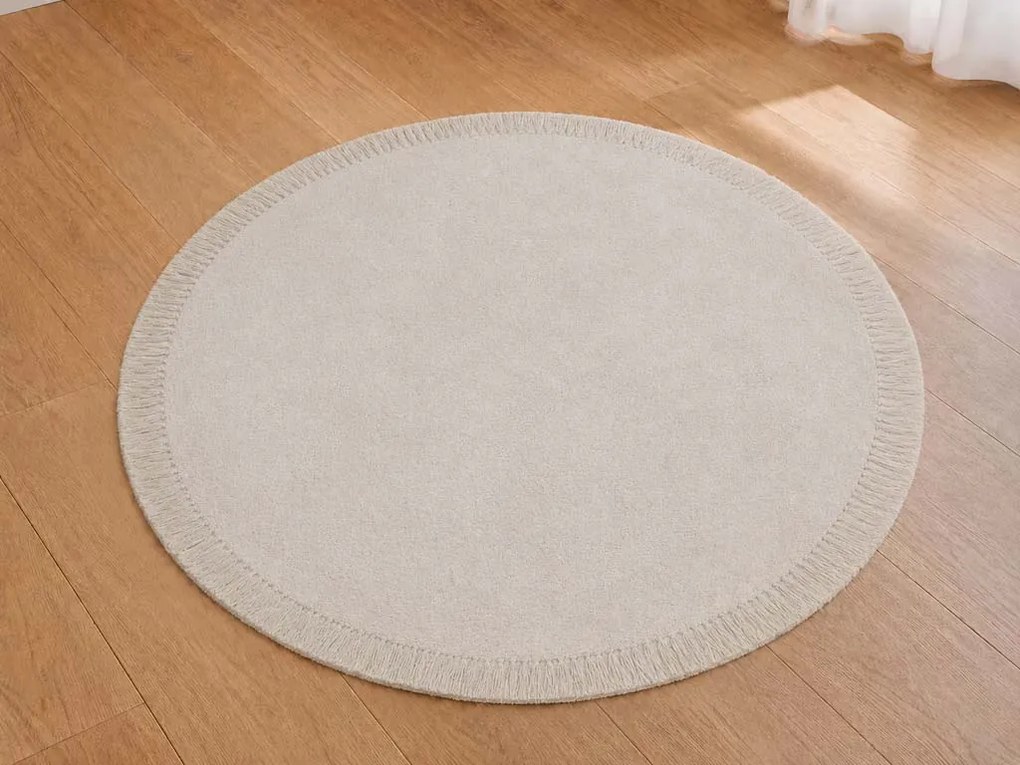 Kulatý koberec LAUREN s třásněmi krémový