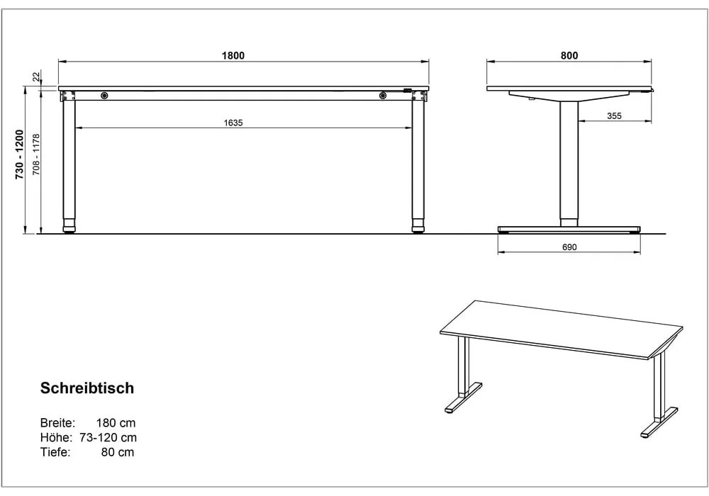 Pracovní stůl s elektricky nastavitelnou výškou s deskou v dubovém dekoru 80x180 cm Lissabon – Germania