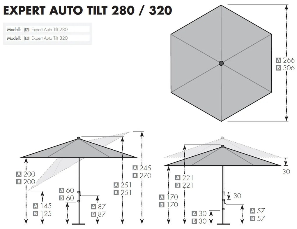 Slunečník DOPPLER Expert Auto Tilt 320 cm nastavitelný terakota