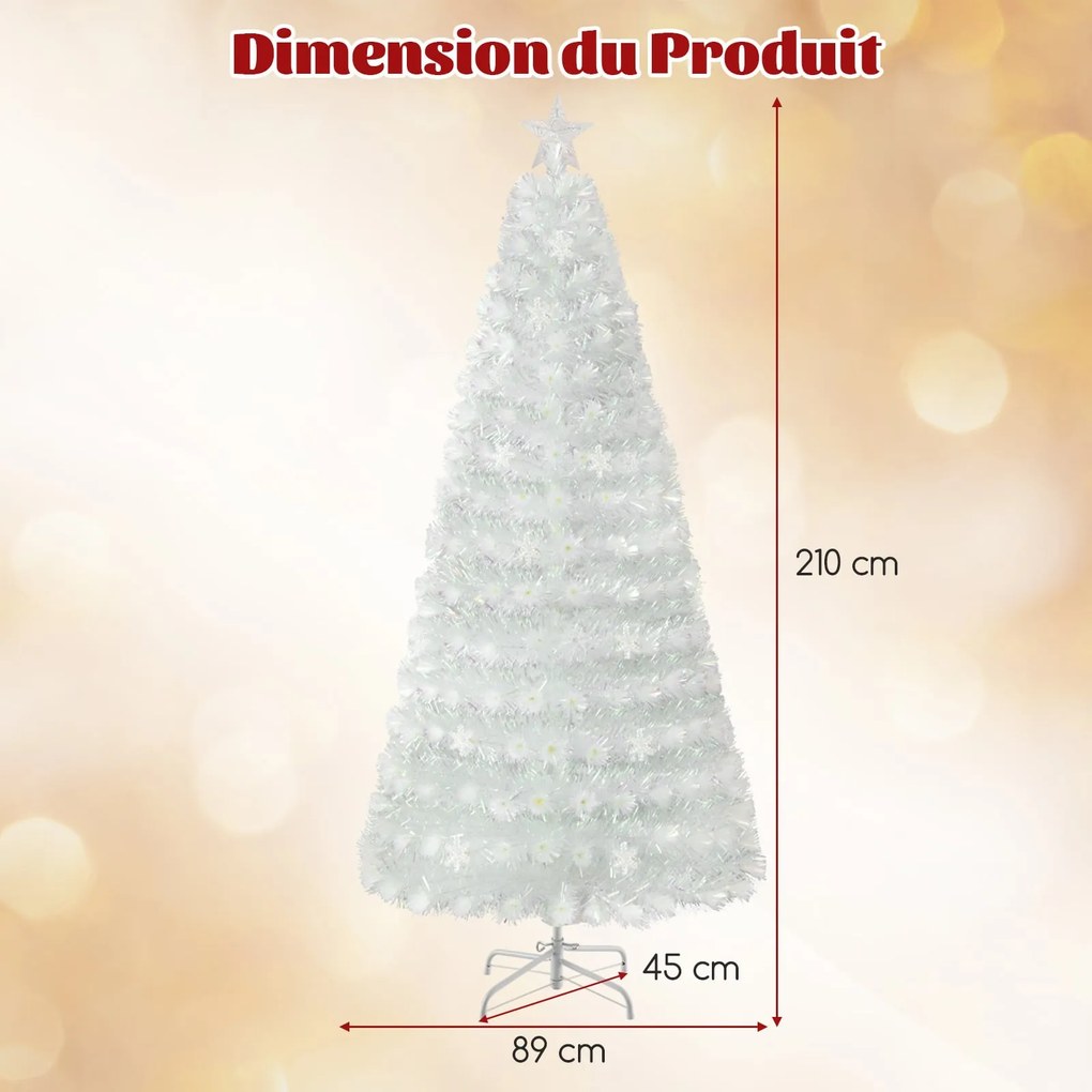 Costway Umělý vánoční stromek 210 cm s barevnými LED světly
