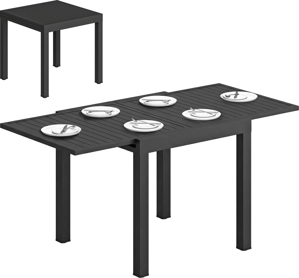 Outsunny rozkládací stůl pro 4–6 osob | 80–160 × 80 cm | černý práškový hliník | Aosom