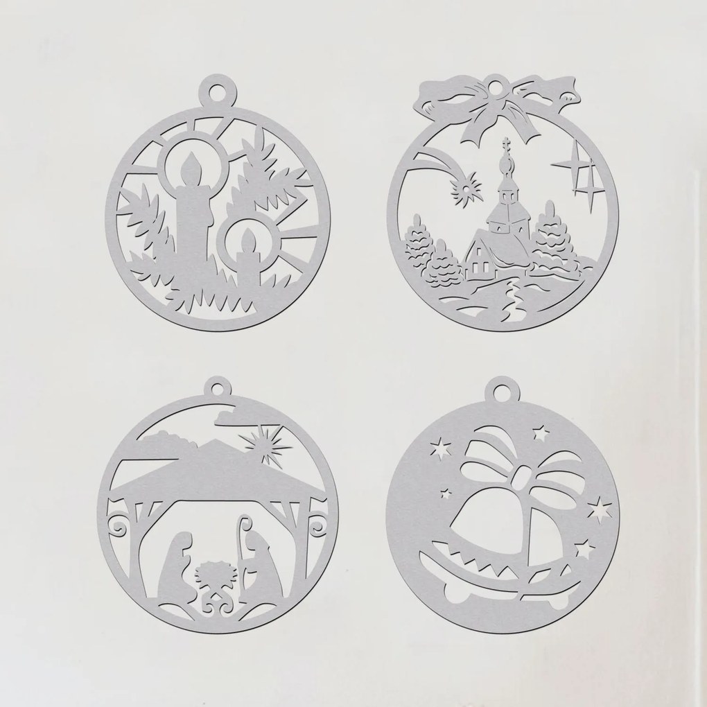 dřevo života Vánoční koule na stromeček 4ks Zvolte rozměr (cm): 7x8, Zvolte barvu dekoru: Šedá