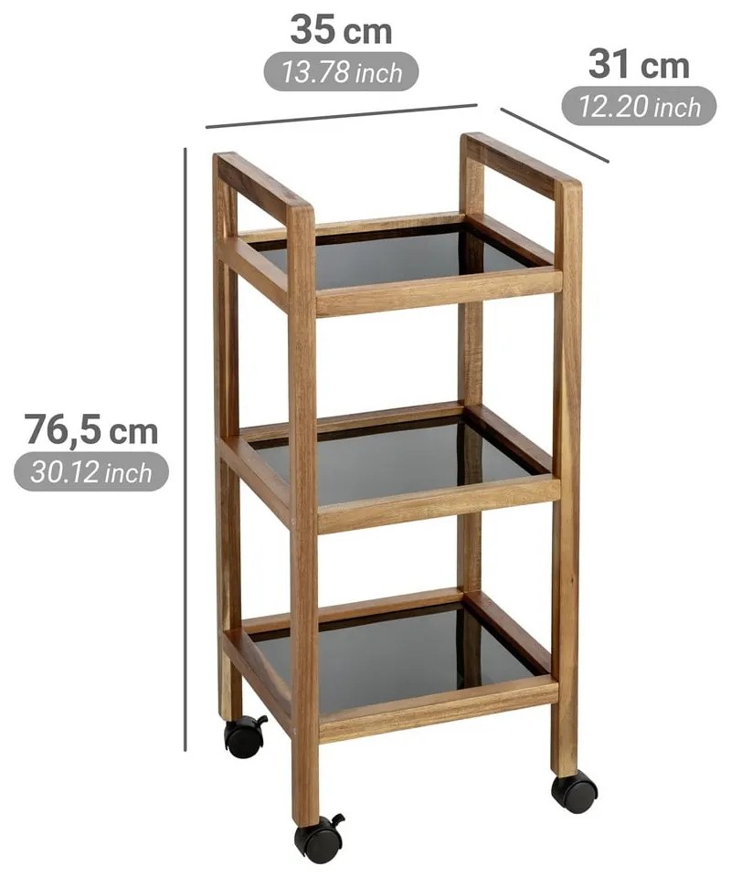 Černý/v přírodní barvě koupelnový regál z masivu akácie 35x76,5 cm Fondi – Wenko