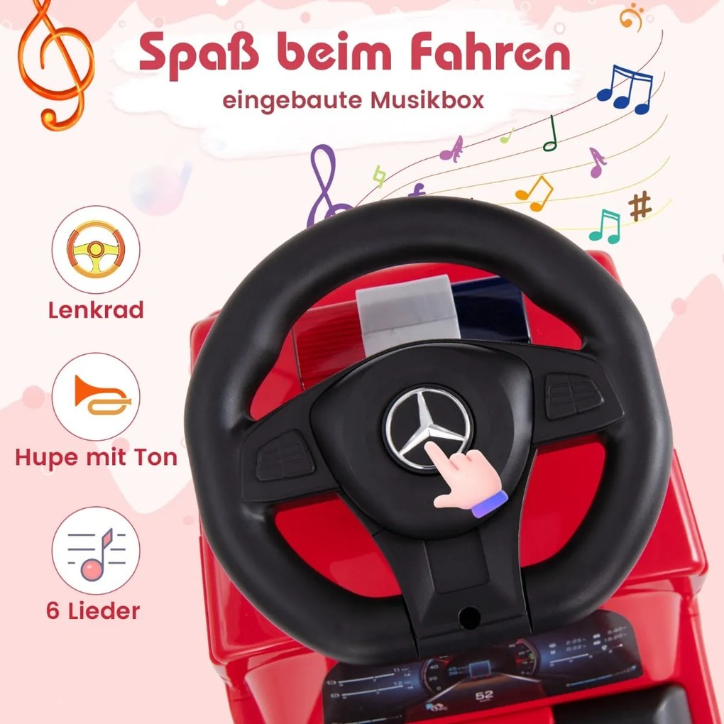 Costway Mercedes Benz pojízdné auto tlačné auto s úložným prostorem hasičská