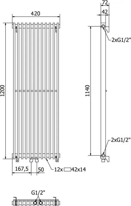 Mexen Kansas, topné těleso 1200 x 420 mm, 975 W, černá, W204-1200-420-00-70