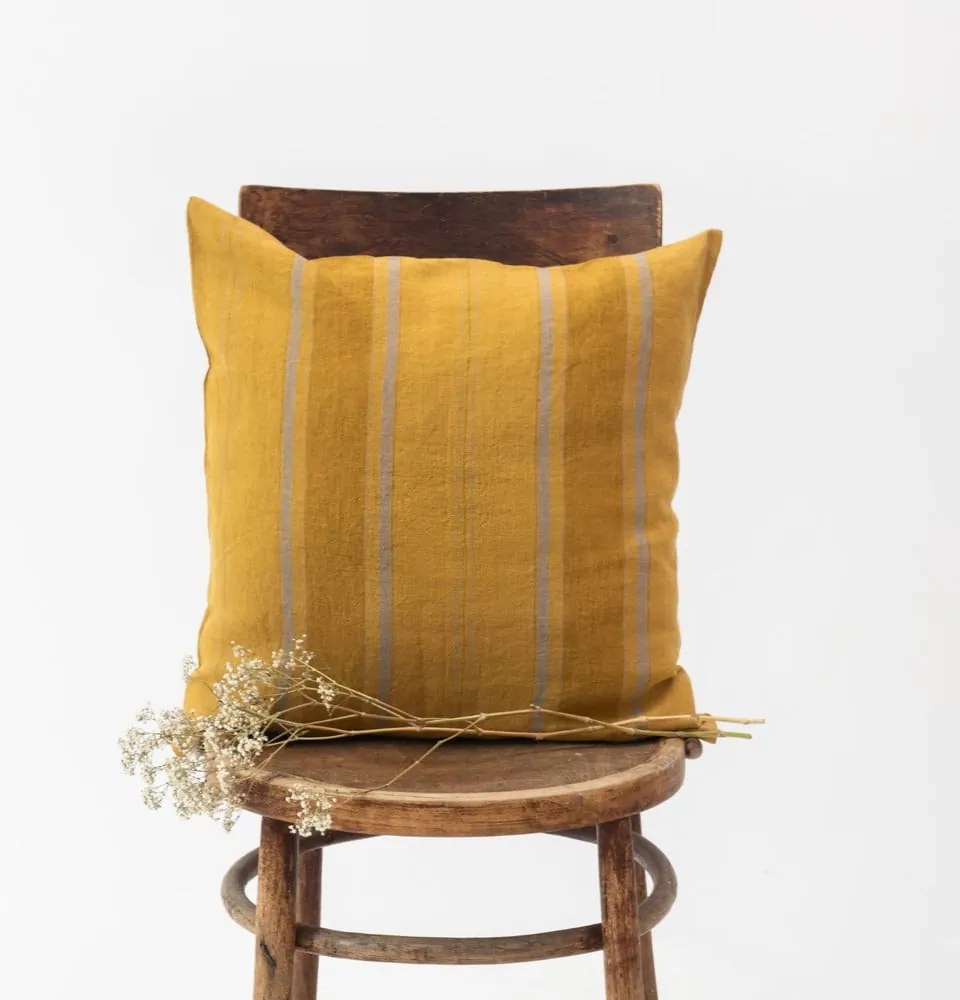 Lněný povlak na polštář 40x40 cm Amber Bronze Stripes – Linen Tales