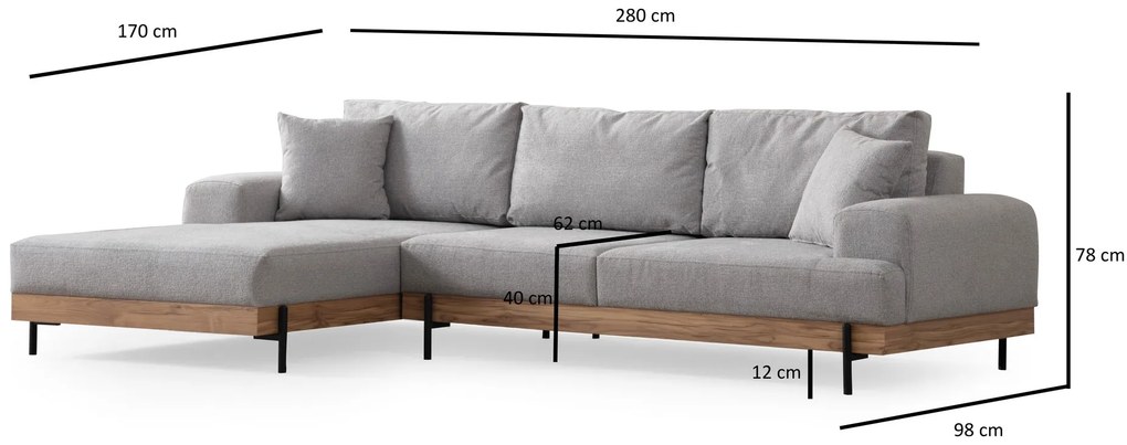 Hanah Home Rohová pohovka ETI dub šedá levá 280 cm