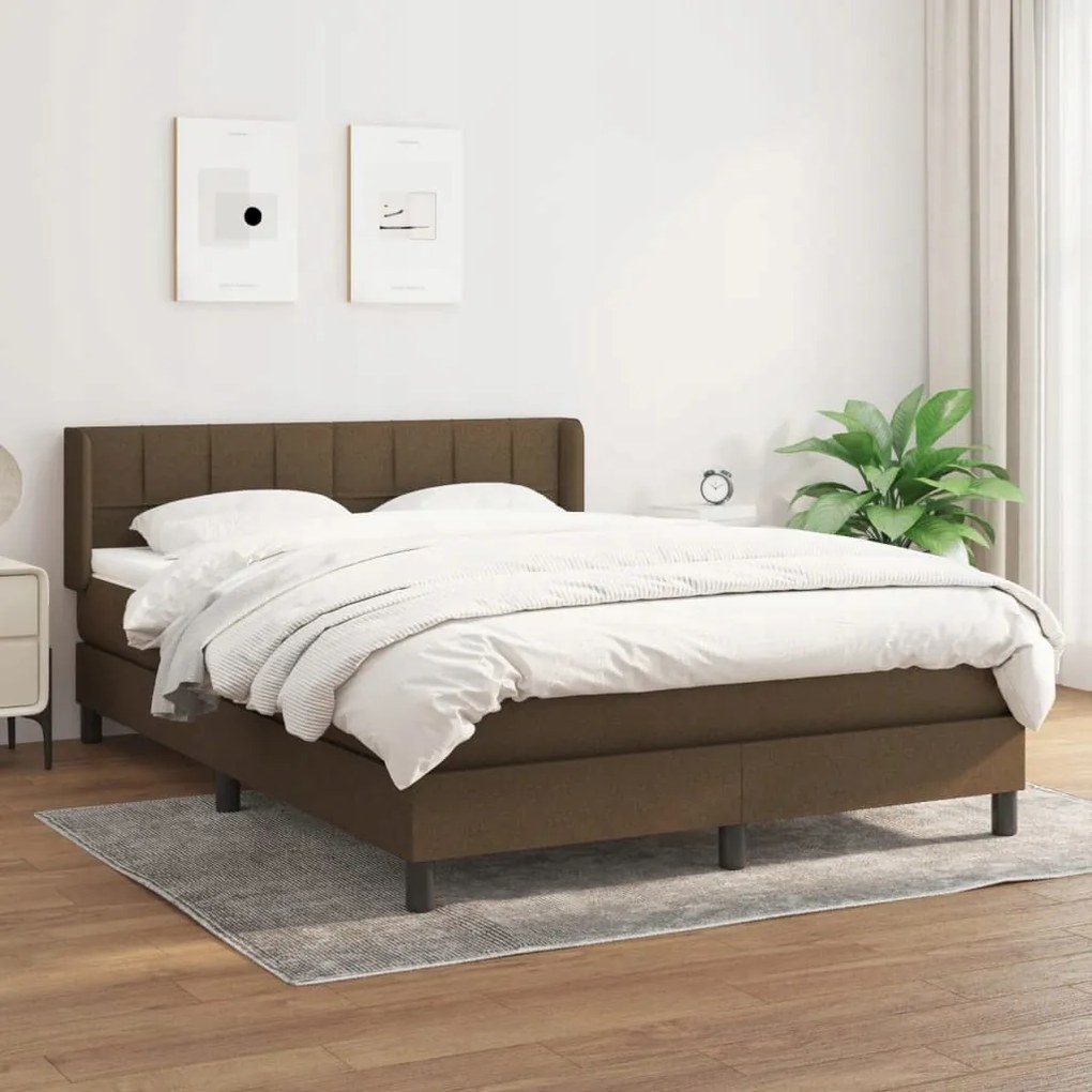 Box Spring Postel S Matrací Textil Tmavě Hnědá Blok se čtverci 140 x 190