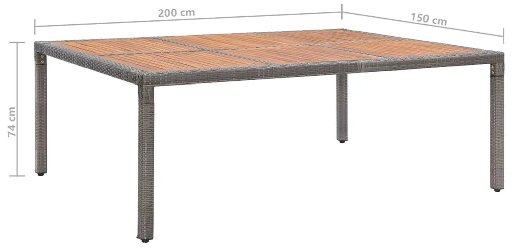 vidaXL Marketos Zahradní stůl šedý 200x150x74 cm polyratan a akáciové dřevo