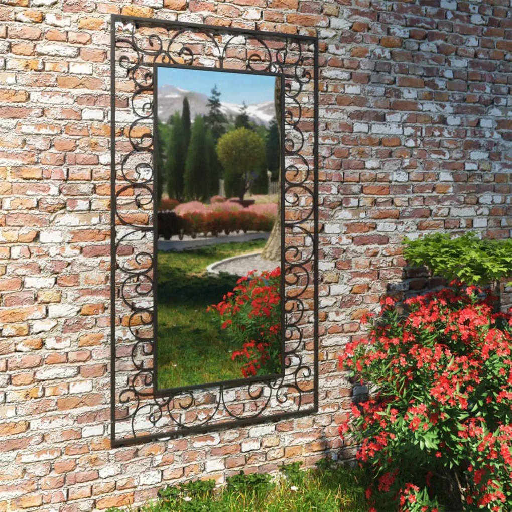 275610 vidaXL Zahradní nástěnné zrcadlo obdélníkové 60 x 110 cm černé