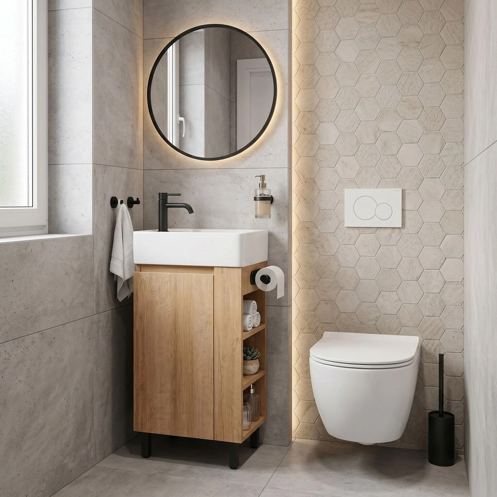 Rea Astra, umyvadlová skříňka 430x260x825 mm s keramickým umyvadlem, hnědá/bílá, REA-M0404