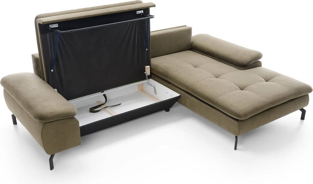 Rohová rozkládací sedací souprava do L VALERIE, 265 cm, s úložným prostorem Roh pohovky: Pravý roh, Barva látky: Světle šedá (Bluvel 06)