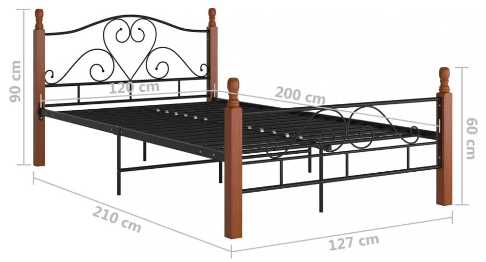 Postel černý kov / dub Dekorhome 100 x 200 cm