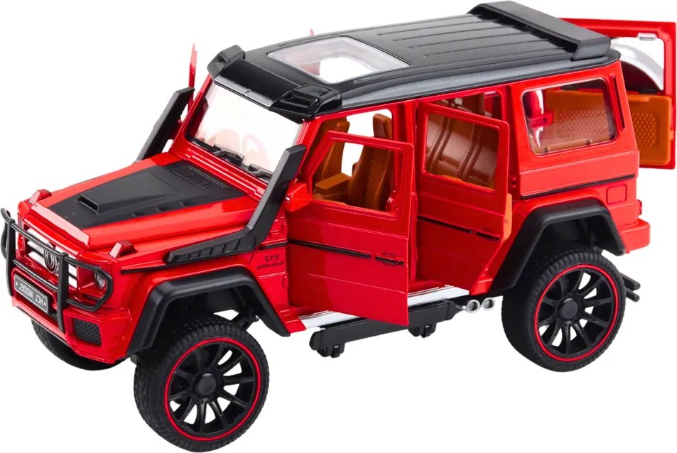 LEAN Toys Terénní auto kovové na setrvačník otevírací dveře červené 1:22
