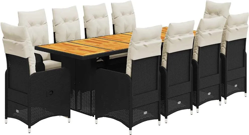 11dílný zahradní bistro set s poduškami černý polyratan 3277273